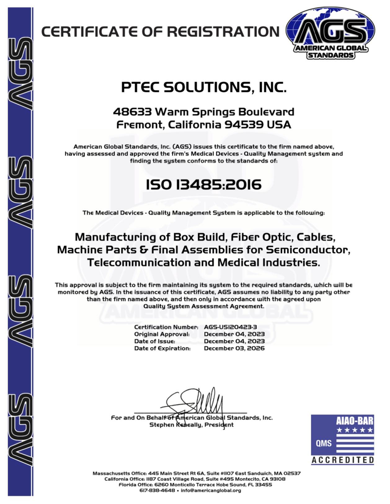 PTEC Solutions Achieves Key AS9100 and ISO 13485 certifications ISO ...