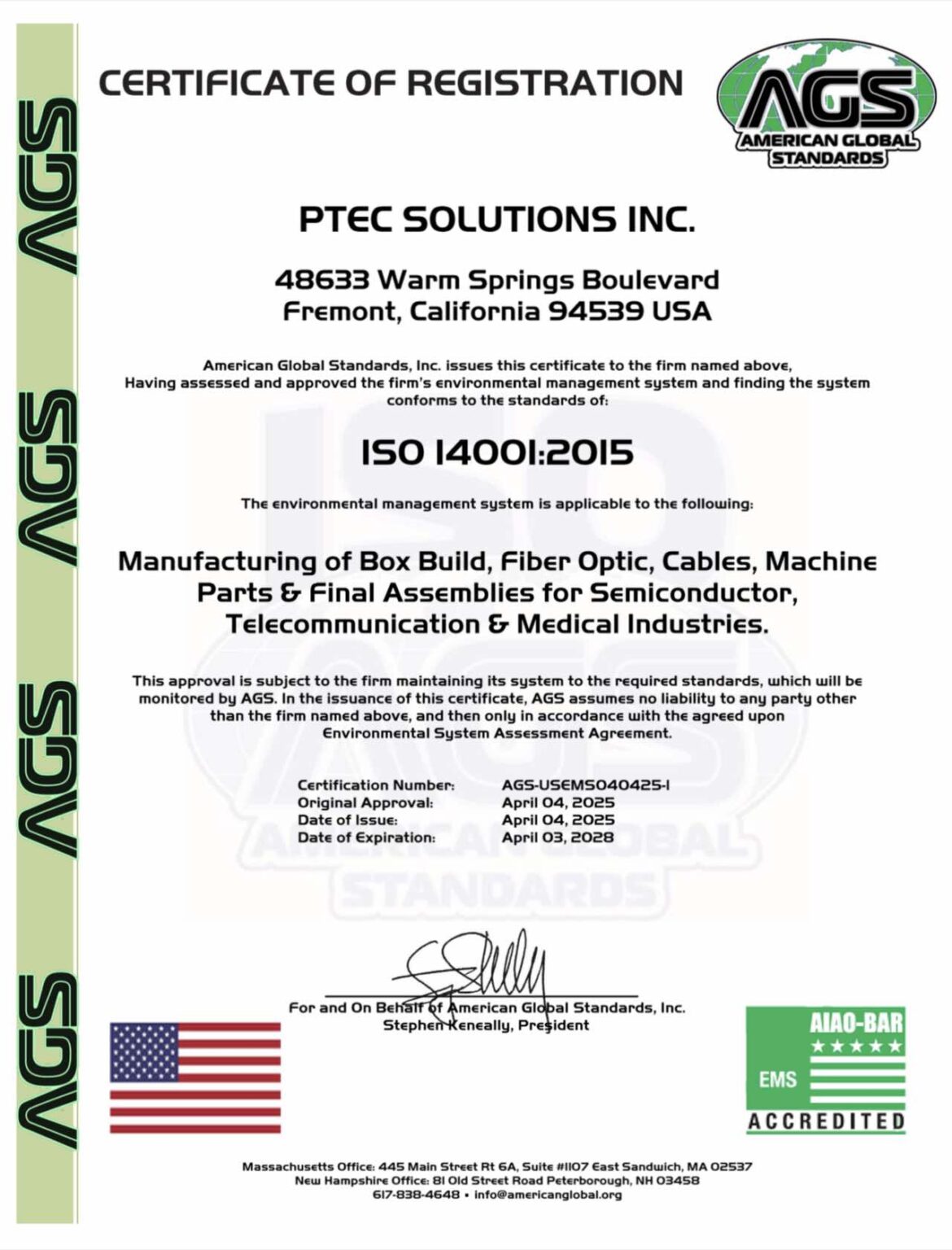 ISO 14001:2015 - PTEC Solutions Inc